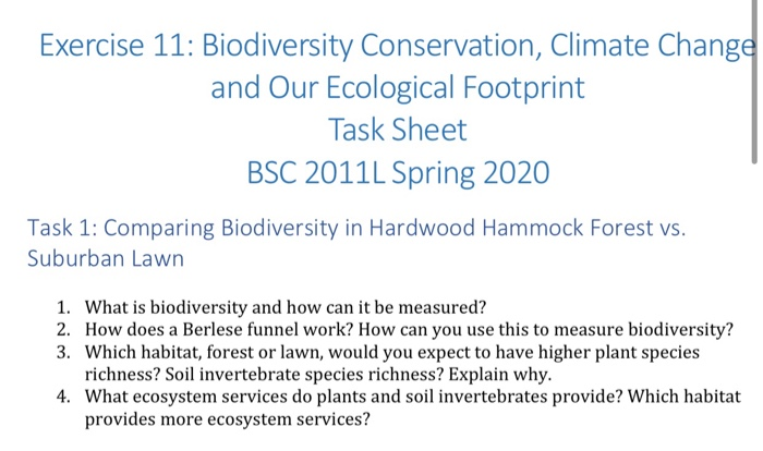 Solved Exercise 11: Biodiversity Conservation, Climate | Chegg.com