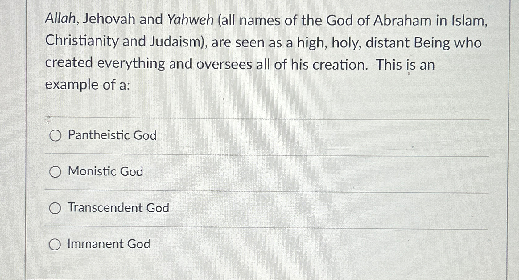 Solved Allah, Jehovah and Yahweh (all names of the God of | Chegg.com