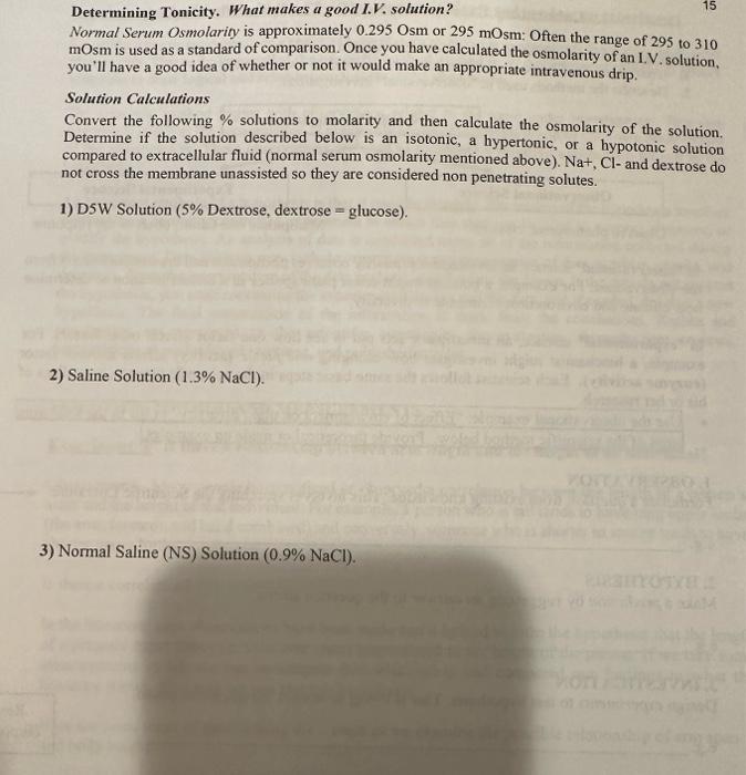 Solved Determining Tonicity. What makes a good I.V. | Chegg.com