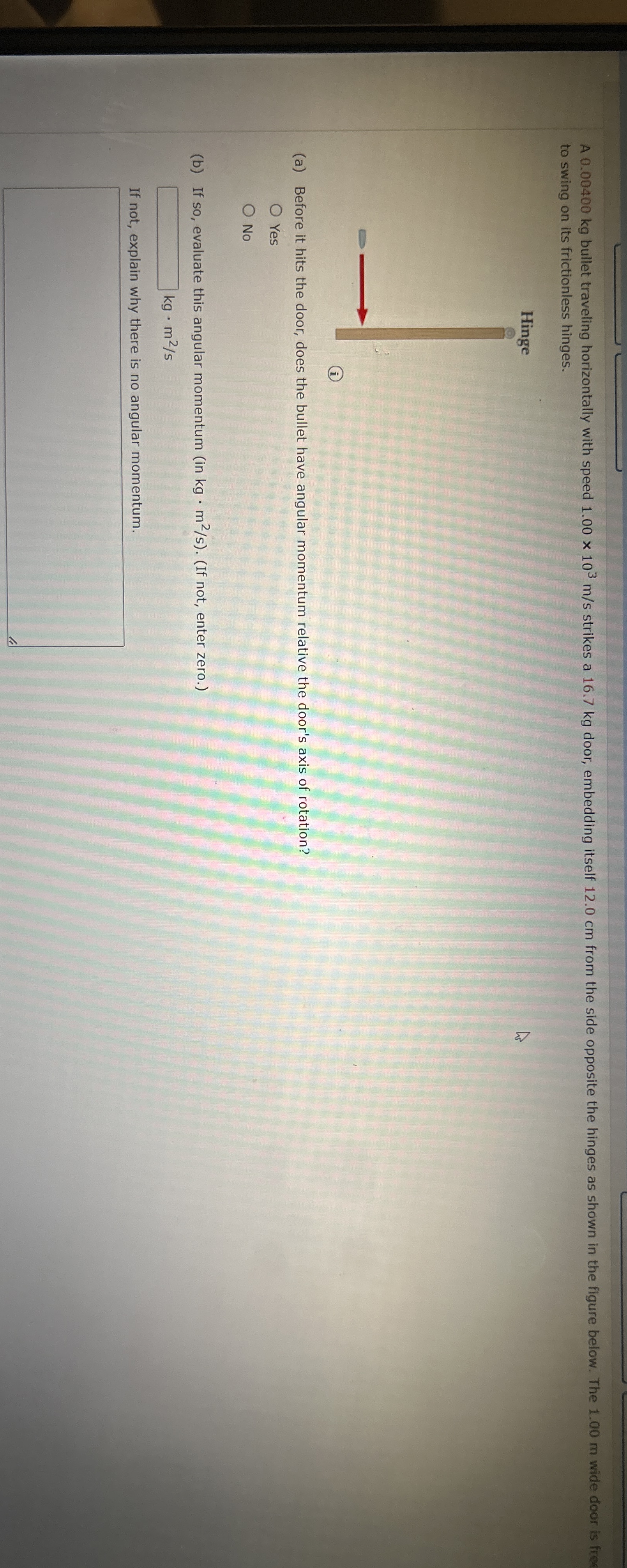 Solved to swing on its frictionless hinges.(a) ﻿Before it | Chegg.com