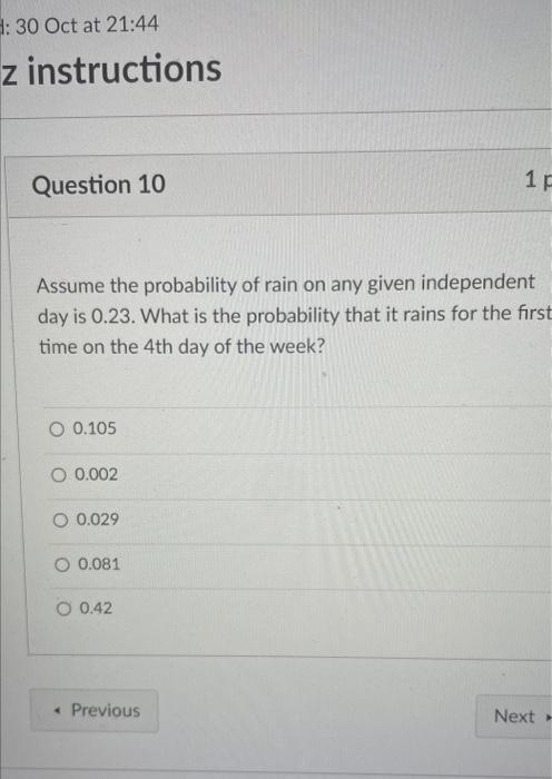 Solved Assume the probability of rain on any given | Chegg.com
