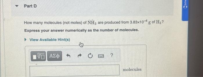 Solved How many molecules (not moles) of NH3 are produced | Chegg.com