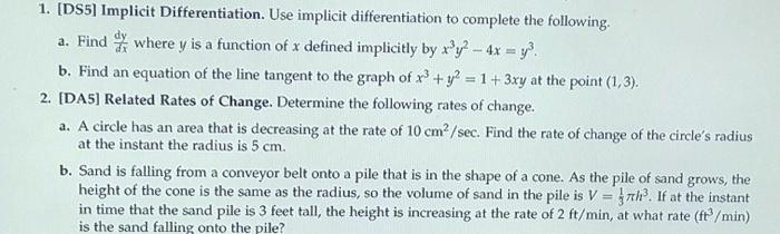 Solved 1. (DS5] Implicit Differentiation. Use implicit | Chegg.com