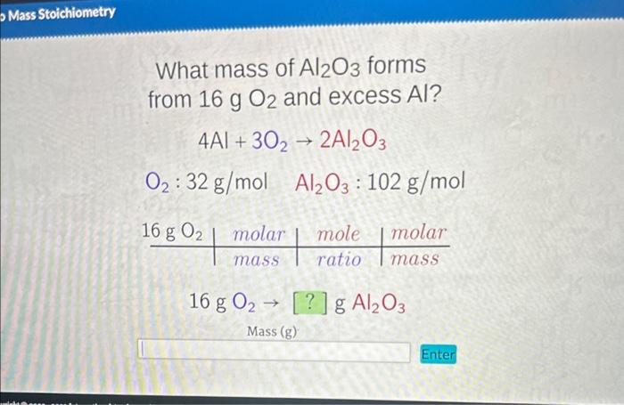 Solved What mass of Al2O3 forms from 16 gO2 and excess Al ? | Chegg.com