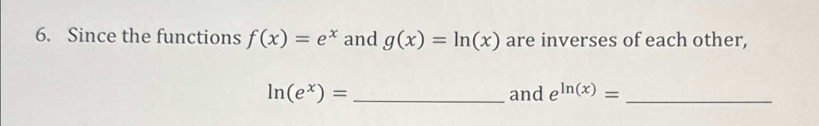 Solved Since the functions f(x)=ex ﻿and g(x)=ln(x) ﻿are | Chegg.com
