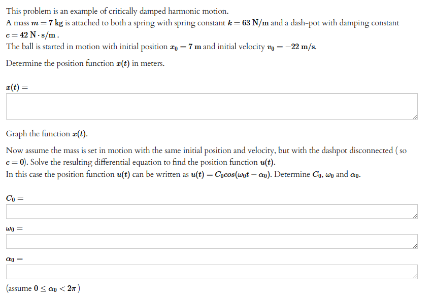 Solved This problem is an example of critically damped | Chegg.com