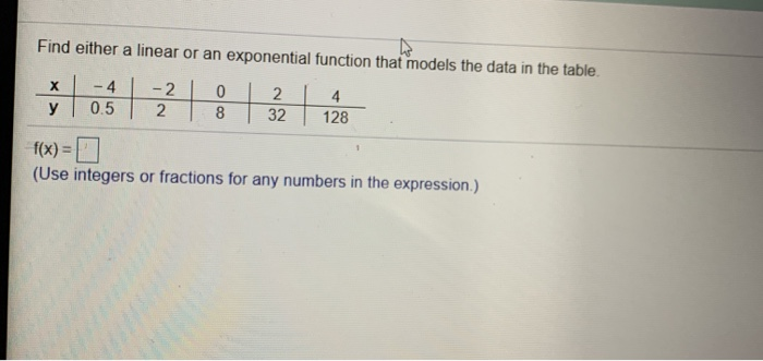 Solved Find either a linear or an exponential function that | Chegg.com