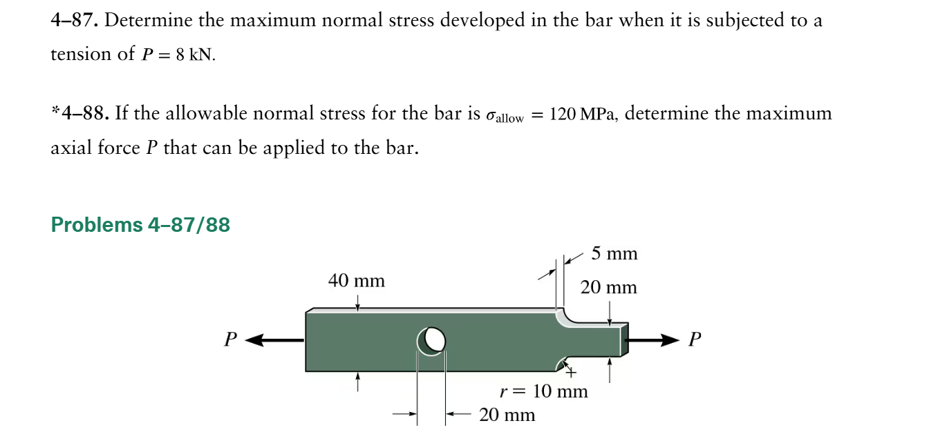 Solved 4-87. ﻿Determine the maximum normal stress developed | Chegg.com
