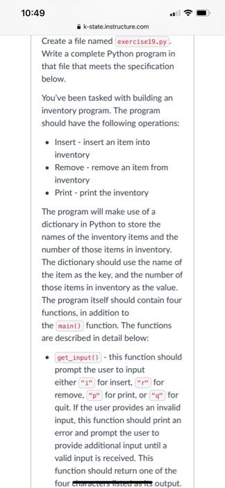 Solved 10:49 k-state instructure.com Create a file named | Chegg.com