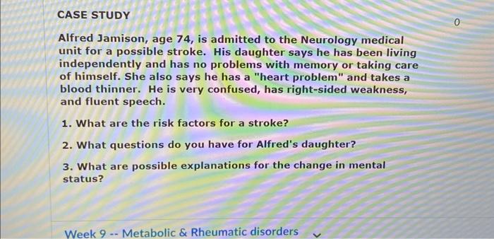 Solved CASE STUDY Alfred Jamison, age 74, is admitted to the | Chegg.com