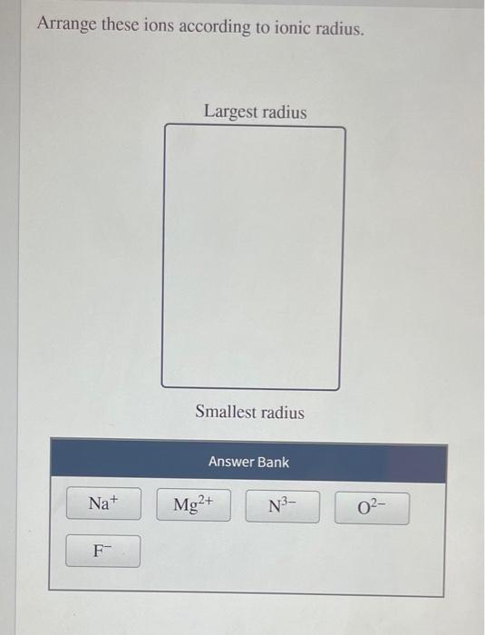 Solved Arrange these ions according to ionic radius. Largest | Chegg.com