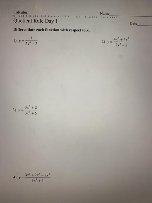 Solved All tight Name reserved Calculus 2020 Kr. soliwarelle | Chegg.com