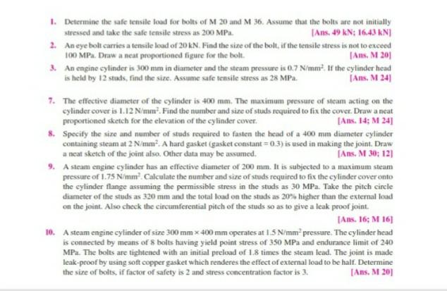 Solved 1. Determine the safe tensile load for bolts of M 20 | Chegg.com