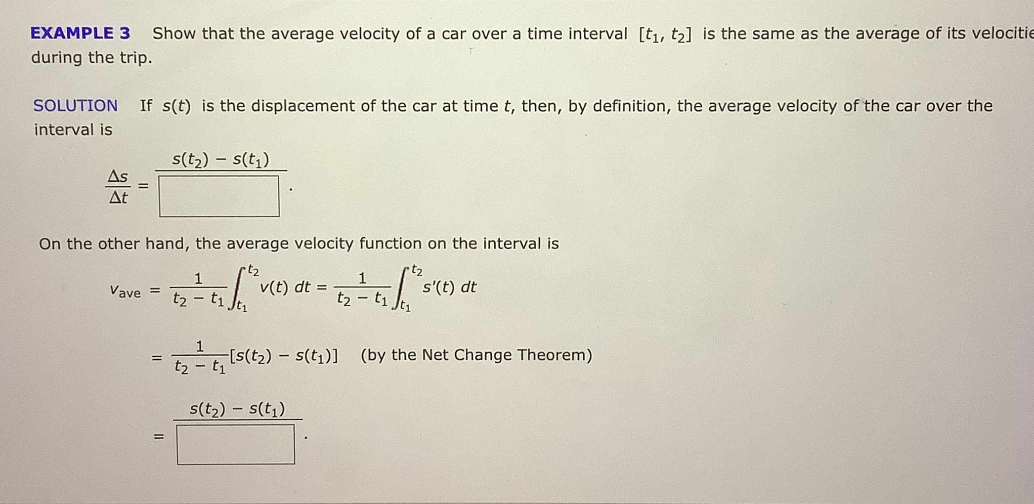 Solved EXAMPLE 3 ﻿Show that the average velocity of a car | Chegg.com