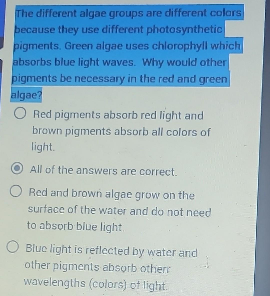 Solved The different algae groups are different colors | Chegg.com