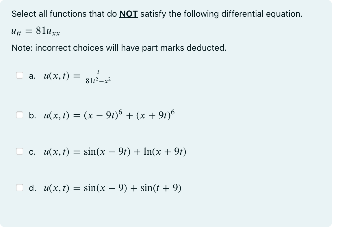 Solved Select all functions that do NOT satisfy the | Chegg.com