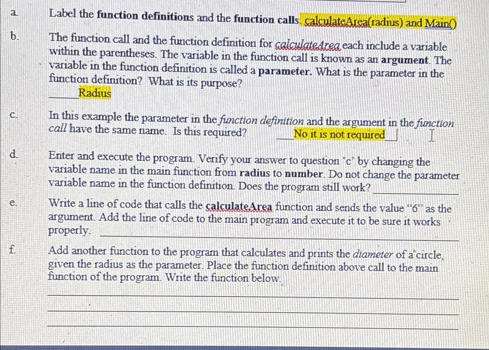 Solved a. ﻿Label the function definitions and the function | Chegg.com
