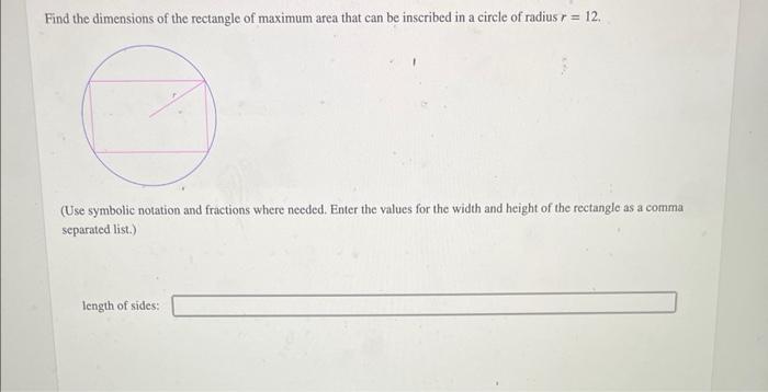 Solved Find the dimensions of the rectangle of maximum area | Chegg.com