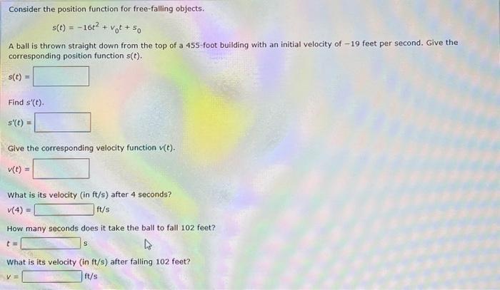Solved Consider the position function for free-falling | Chegg.com