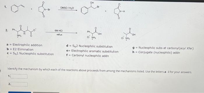 Solved 1. 2. a= Electrophilic addition d=SN2 Nucleophilic | Chegg.com