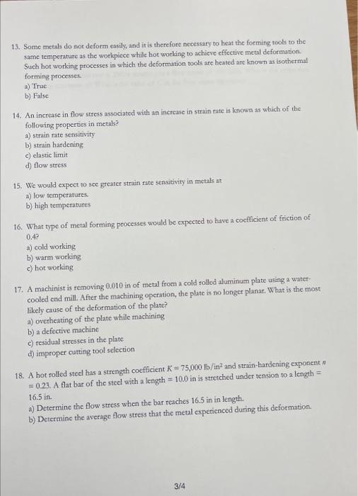 Practice Set 5: Fundamentals of Metal Forming | Chegg.com