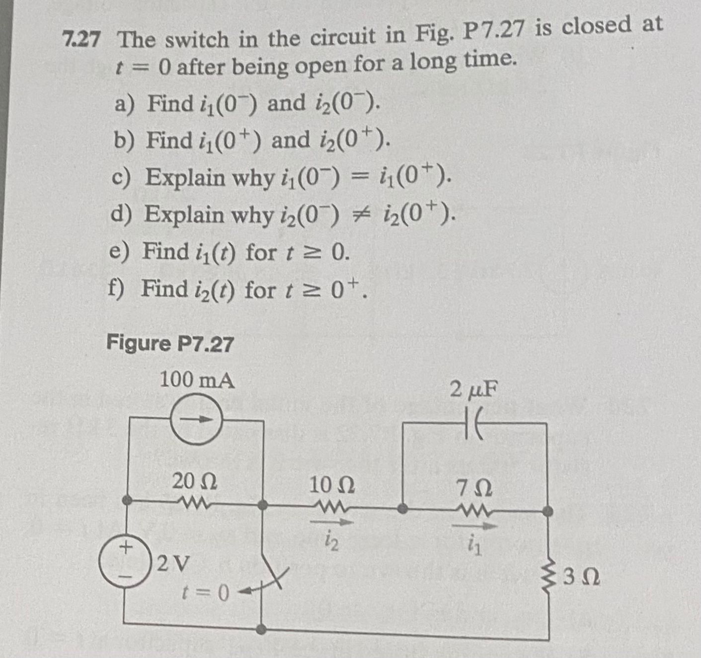 Solved 7.27 ﻿The switch in the circuit in Fig. P7.27 ﻿is | Chegg.com
