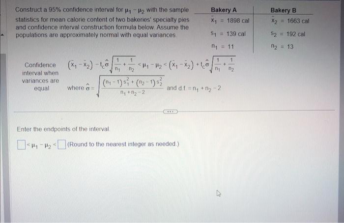 Solved Construct a 95% confidence interval for μ1−μ2 with | Chegg.com
