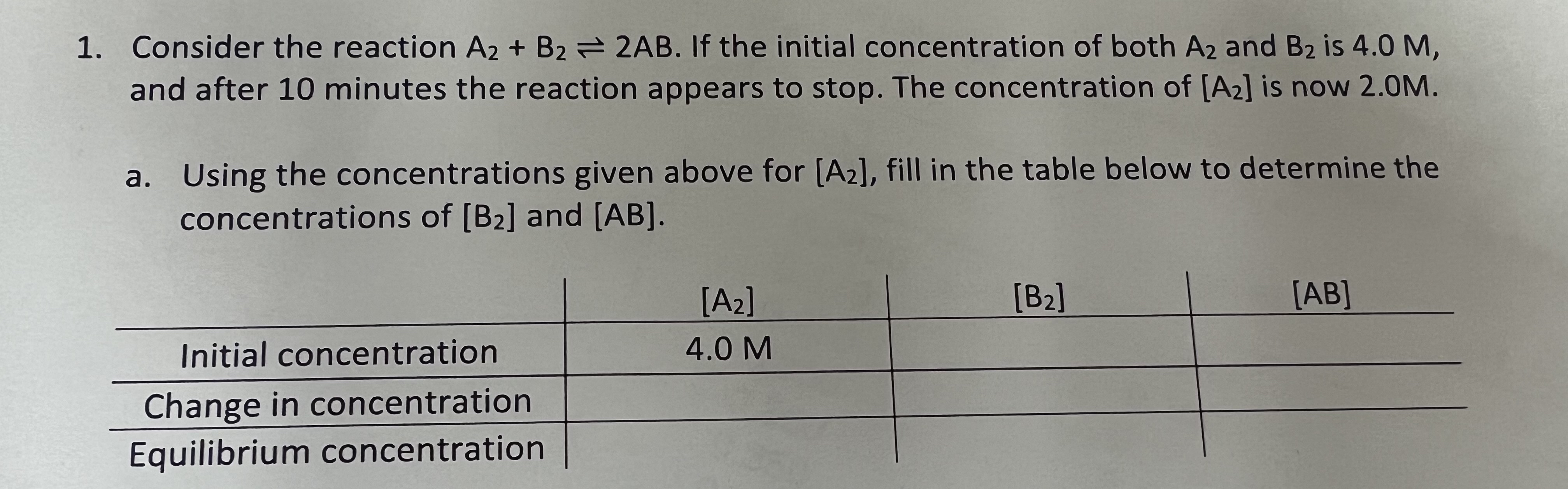Solved Consider the reaction A2+B2⇌2AB. ﻿If the initial | Chegg.com