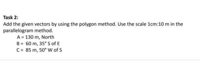Solved Task 2: Add the given vectors by using the polygon | Chegg.com
