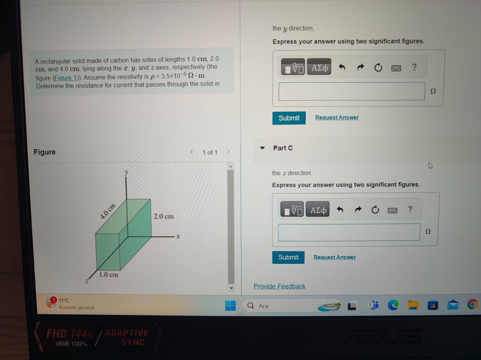 Solved A rectangular solid made of carbon has sides of | Chegg.com