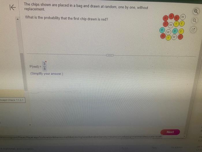 Solved The chips shown are placed in a bag and drawn at | Chegg.com