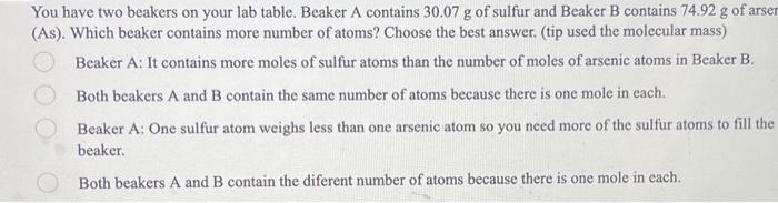 Solved You have two beakers on your lab table. Beaker A | Chegg.com