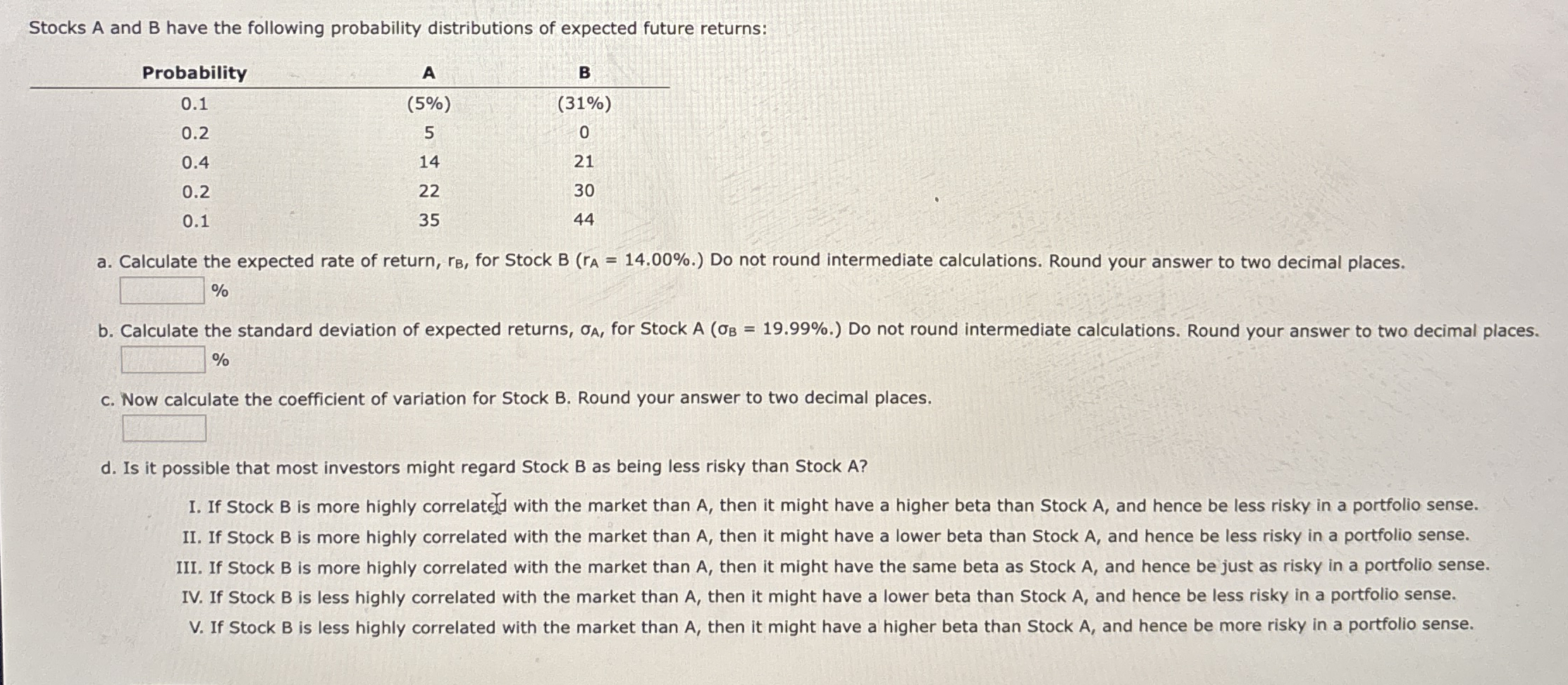 Solved Stocks A and B have the following probability | Chegg.com