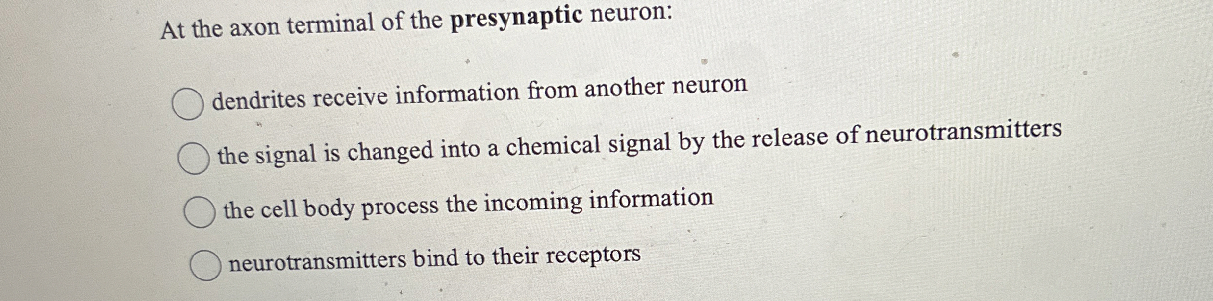Solved At the axon terminal of the presynaptic | Chegg.com