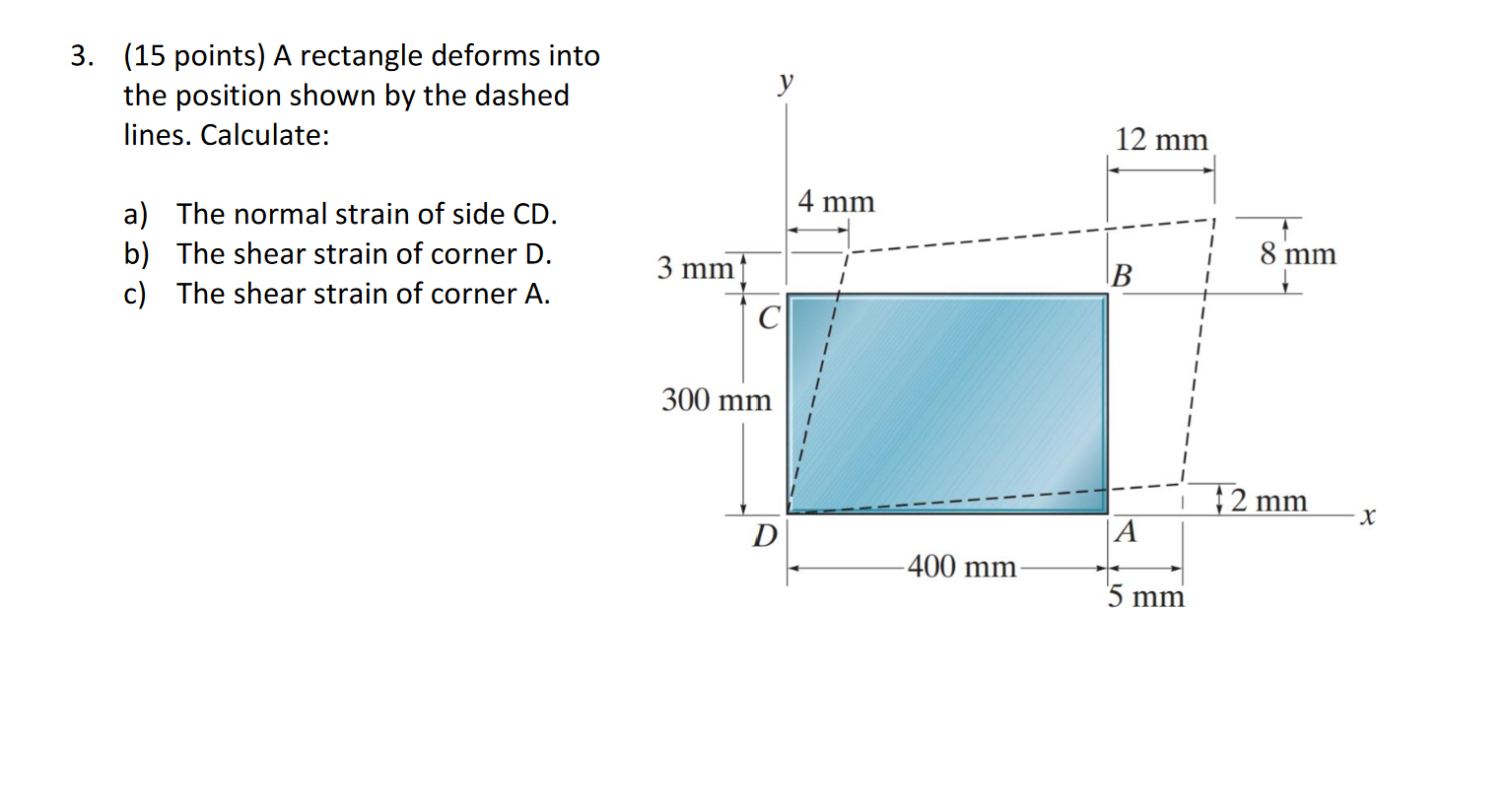 Solved 3. (15 points) A rectangle deforms into the position | Chegg.com