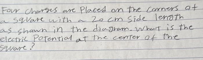 Solved Four charses are Placed on the corners at a sqvare | Chegg.com