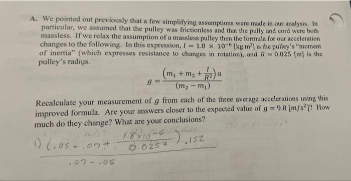 Solved a (m +me+) a (m2 - m) Recalculate your measurement of | Chegg.com