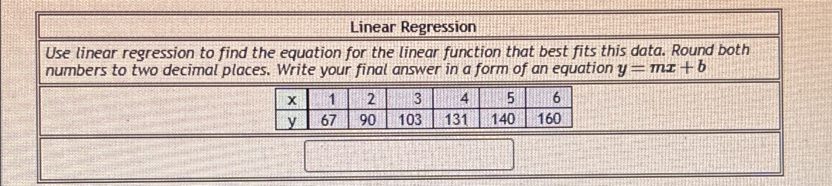 Solved Use linear regression to find the equation for the | Chegg.com