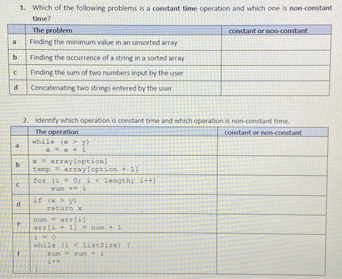Solved 3. Label each method below as O(1),O(n), or O(n2). | Chegg.com