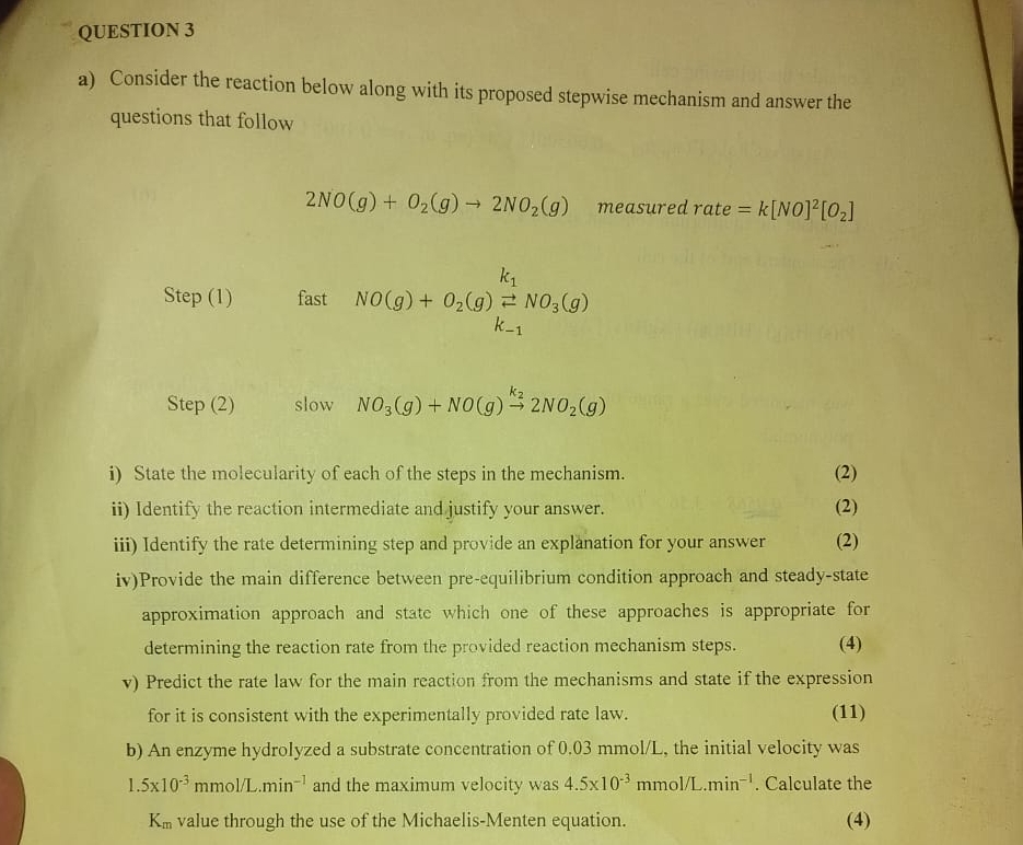 Solved QUESTION 3a) ﻿Consider the reaction below along with | Chegg.com