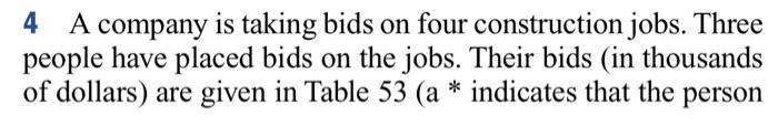 Solved 4 A company is taking bids on four construction jobs. | Chegg.com