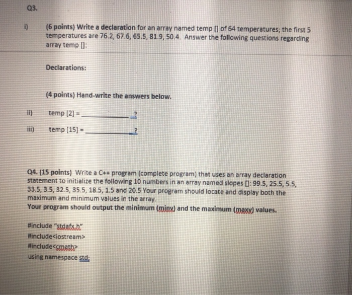 Solved Q3 6 Points Write A Declaration For An Array Named 2201