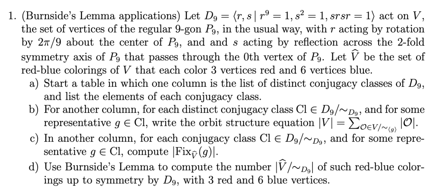 (Burnside's ﻿Lemma applications) ﻿Let | Chegg.com