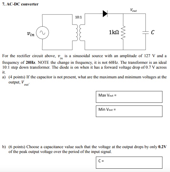 Solved AC-DC converterFor the rectifier circuit above, vin | Chegg.com