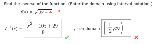 Solved Find the inverse of the function. (Enter the domain | Chegg.com