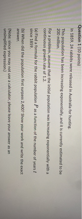 Solved Question 1 (10 points) In 1859, 24 rabbits were | Chegg.com