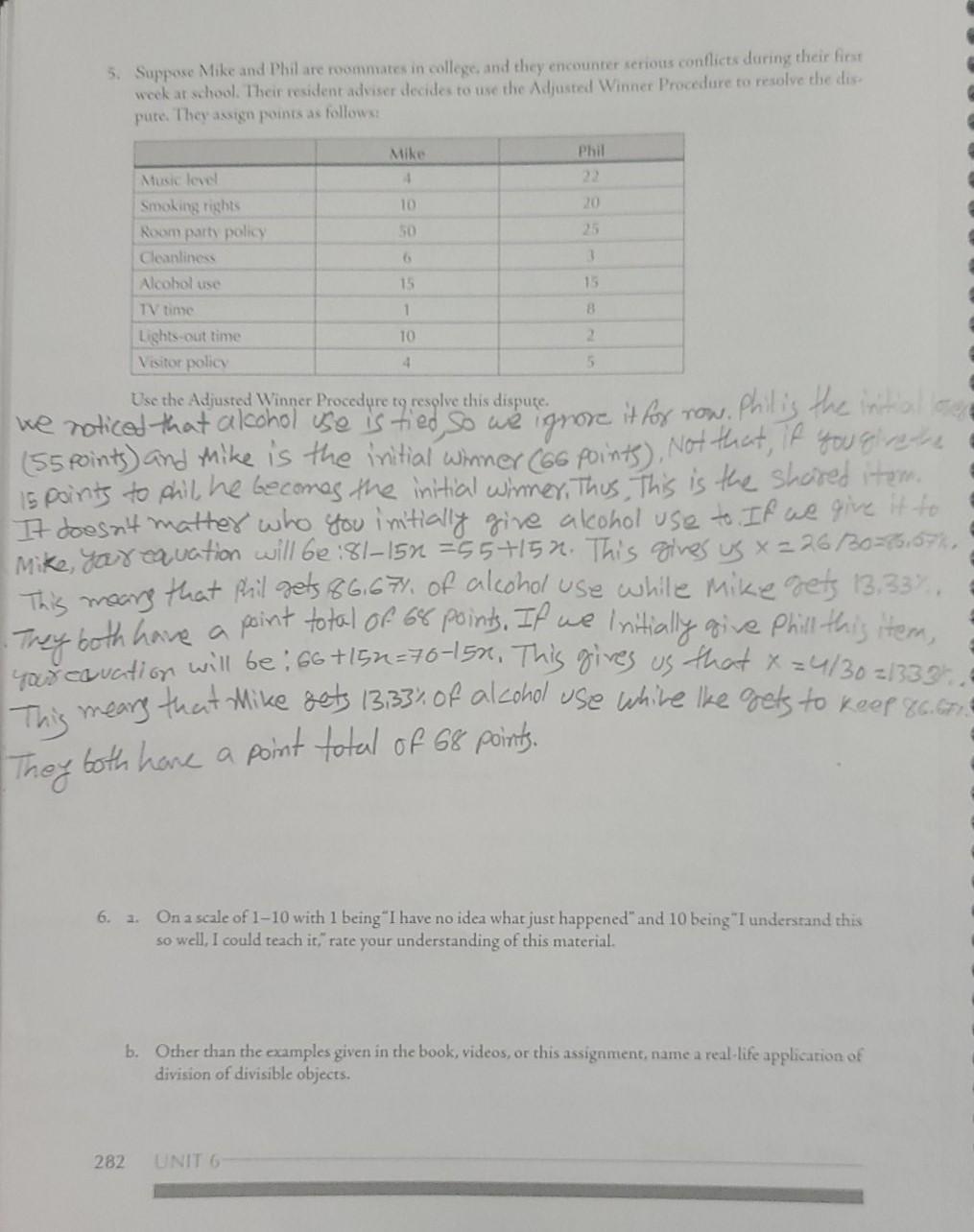Solved Fair Division of Divisible Objects Worksheet 1. Bobby | Chegg.com