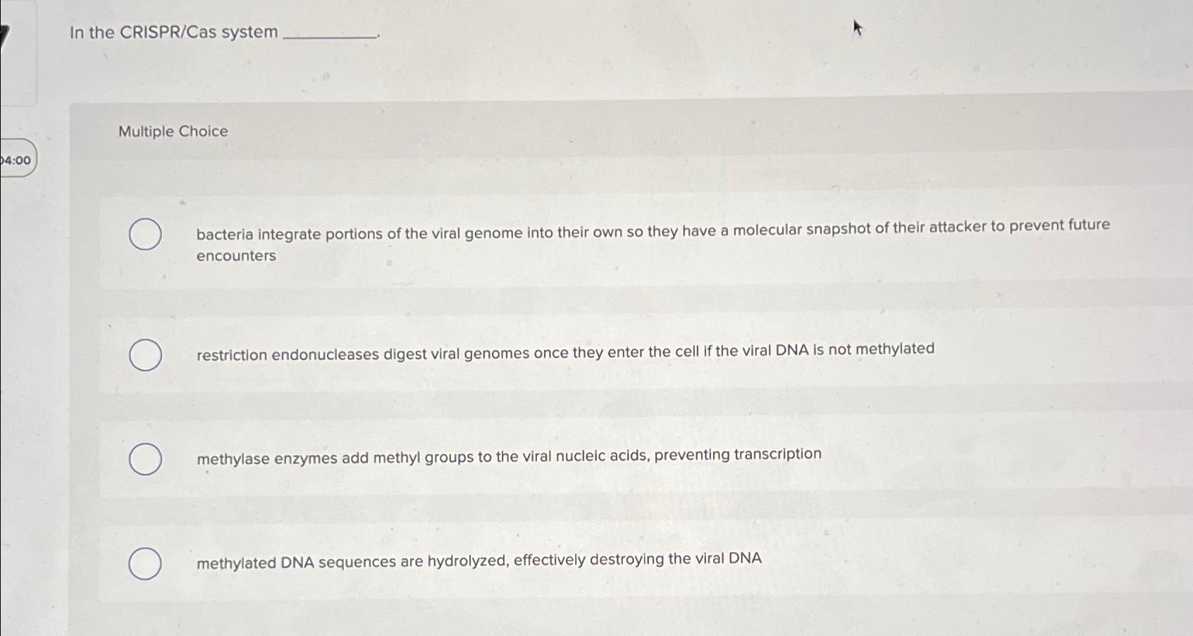 Solved In the CRISPR/Cas systemMultiple Choicea. ﻿bacteria | Chegg.com