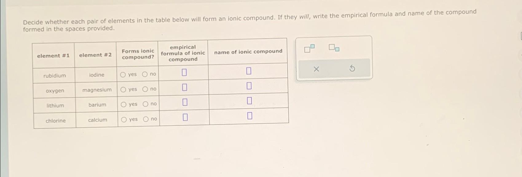 Solved Decide whether each pair of elements in the table | Chegg.com