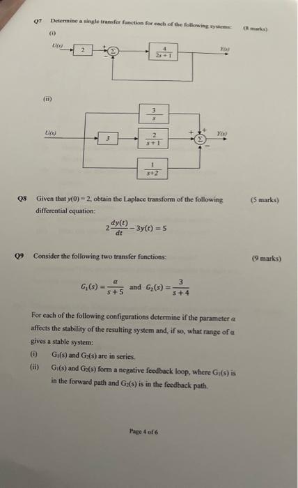 Solved Q7 Determine a single transfer fanction for each of | Chegg.com